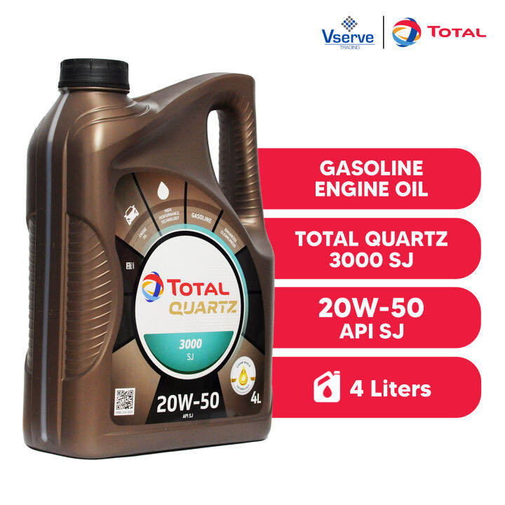 Total Quartz 3000 SJ 20W-50 4L (4 Liters) Multi-grade Mineral Engine Oil for Cars with ...