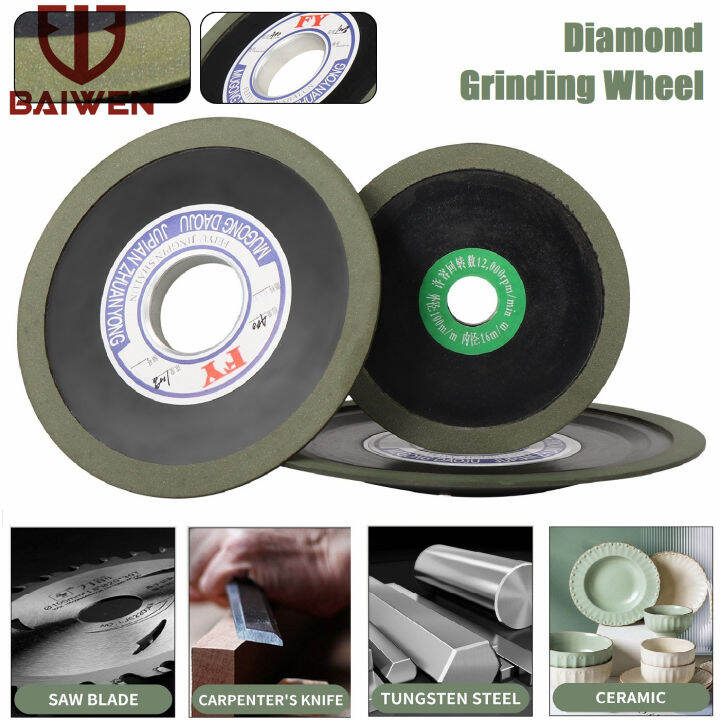 BAI WEN 4" 5" 6" PDX Diamond Bevel Grinding Wheel Disc Bakelite Substrate 100mm/125mm/150mm ...