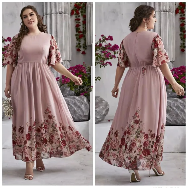 HQ FASHION ELEGANT PLUSIZE FLORAL DRESS (ZIPPER BACK) | Lazada PH