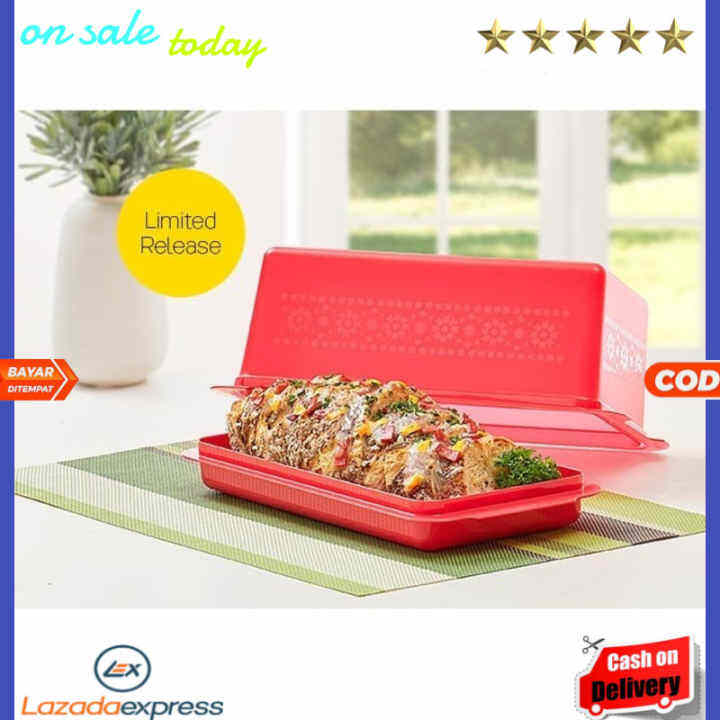 ORIGINAL NEW TUPPERWARE BREAD SERVER PEACH KOTAK KUE ROTI DLL SEDIAJUGA ...