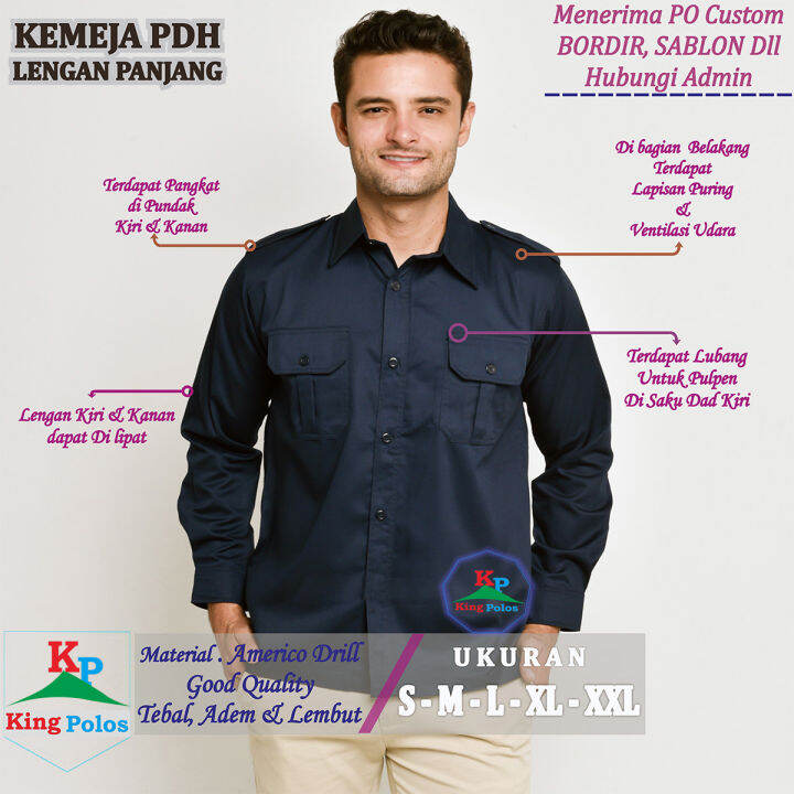 KEMEJA FORMAL PDH/PNS/ASN/PILOT/SATPAM Warna NAVY | KEMEJA KERJA LENGAN ...