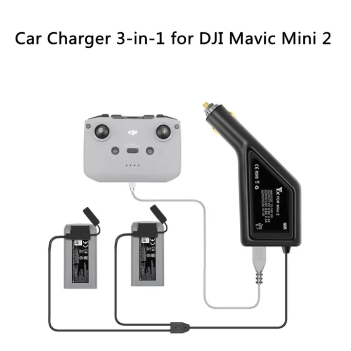 DJI Mavic Mini 2 Car Charger 3-in-1 Dual Battery Remote Controller ...