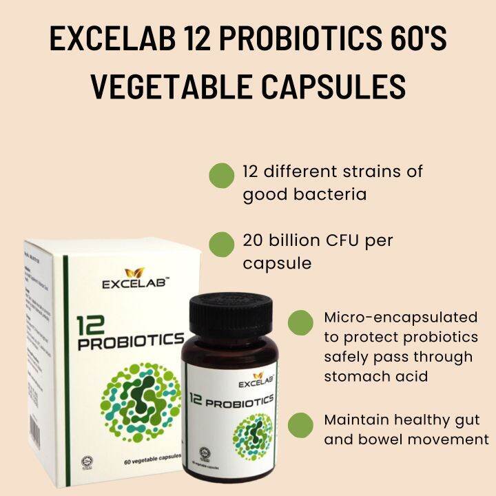 EXCELAB 12 Probiotics 60's vegetable capsules [12 different types of good bacteria and 20 ...