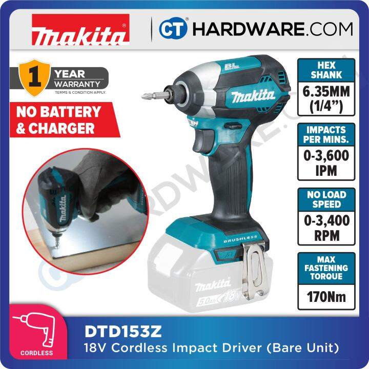 MAKITA DTD153Z CORDLESS IMPACT DRIVER 1/4" | 18V | 170NM | 3400RPM ...