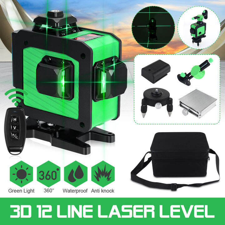 360° 12 Lines 4000mAh Portable Green Professional Laser Levels Self ...