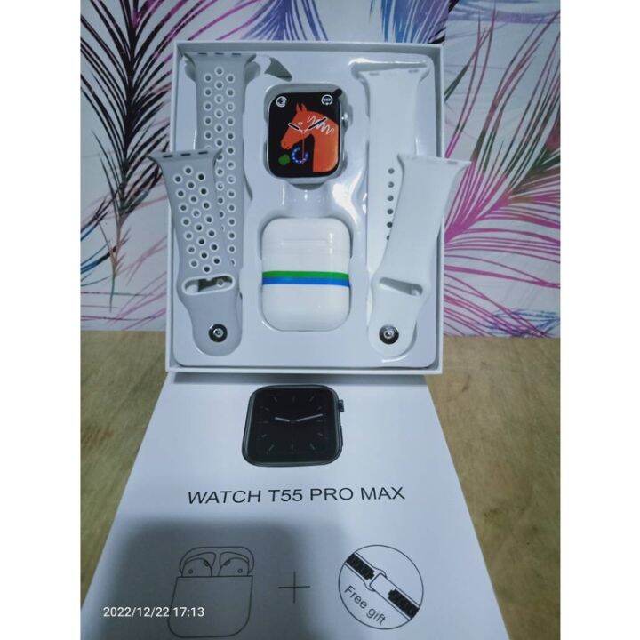 ♥Gratis Ongkir + Stok Tersedia♥2023 T55 Pro Max Jam Tangan Pintar Jam Cerdas TWS Earphone 2 In 1 ...
