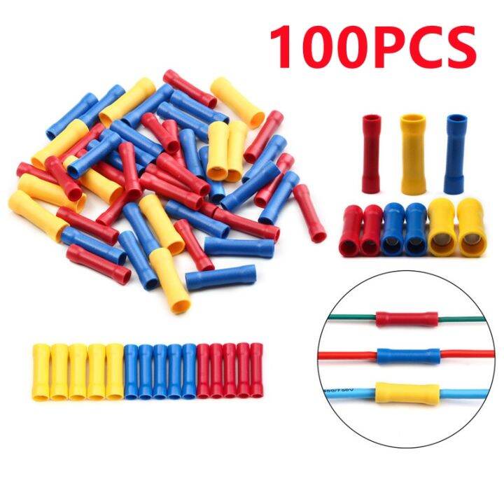 [HOT W] 100/50pcs Copper Insulated Straight Wire Crimp Connector ...