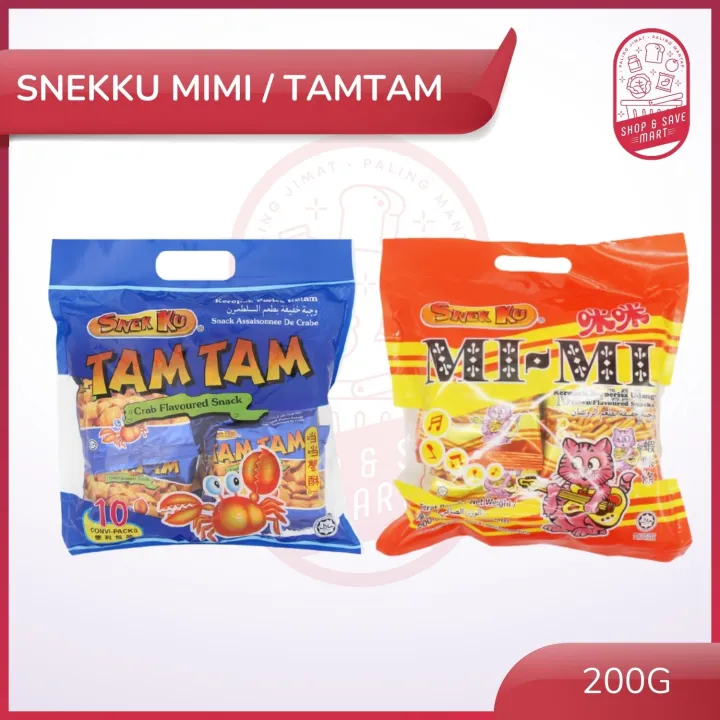 Snek Ku Mimi Prawn / Snek Ku Tam Tam Crab Party Packs Snacks - [8packs x 25g] 200g Snek Ku Mimi ...