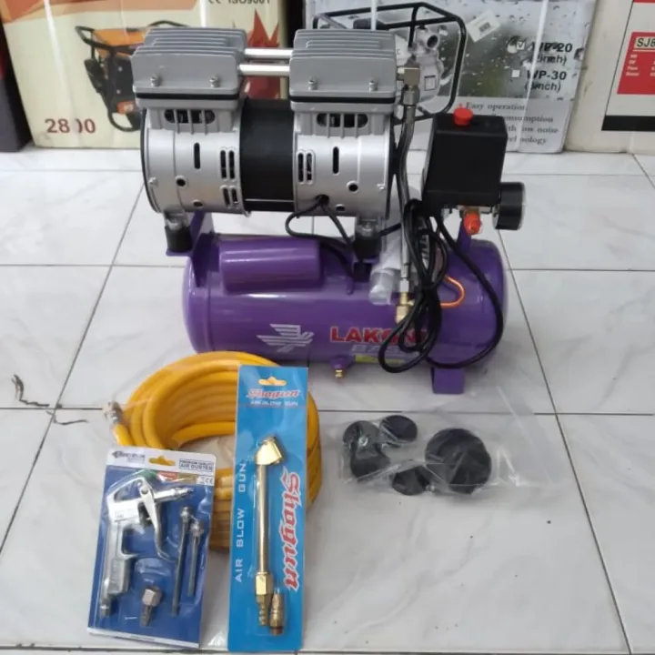 Paket kompresor Lakoni basic silent +pentil angin+airduster+selang paket 10m | Lazada Indonesia