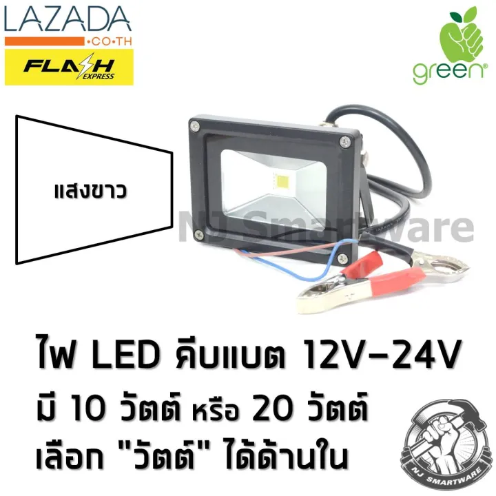 สปอร์ตไลท์ LED ไฟฉายคีบแบต 12V-24V แสงขาว โคมไฟ LED โคมไฟโซล่าเซลล์ โคมไฟถนน โคมไฟหน้าบ้าน (10 ...