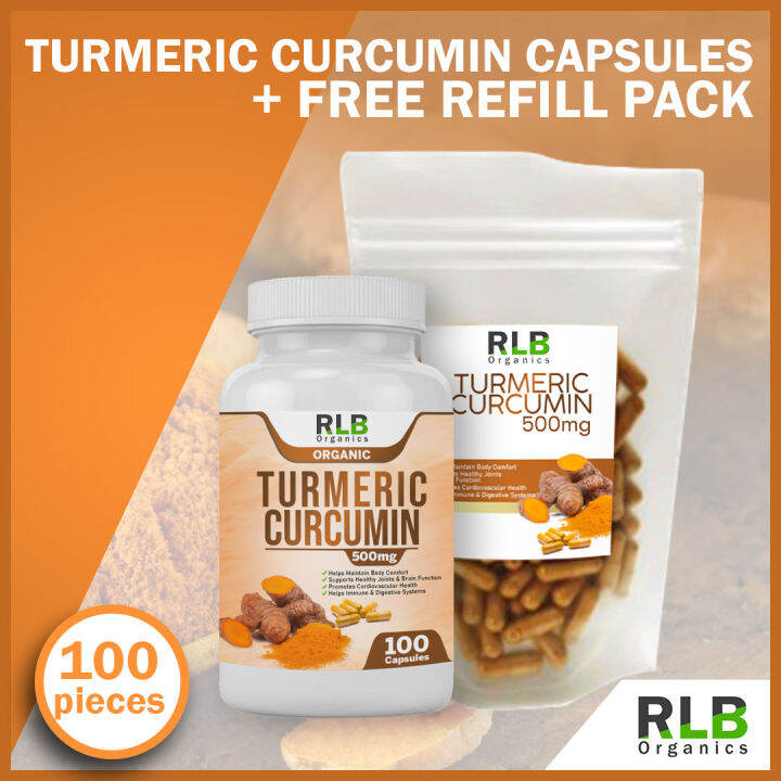 Organic Pure Natural Turmeric Capsules (100 Capsules) + FREE Turmeric ...