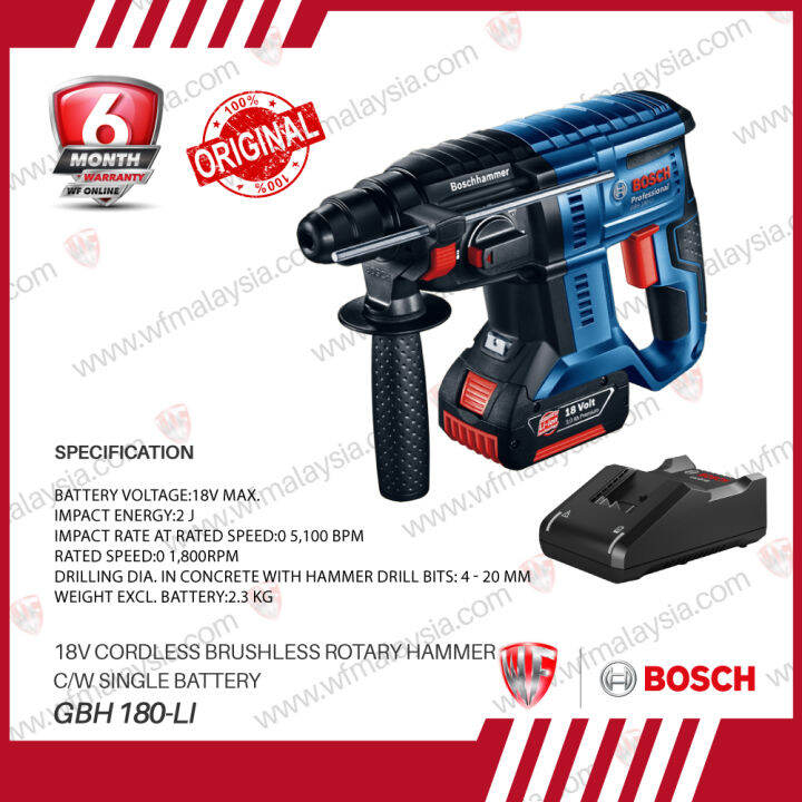 Bosch GBH 180-Li 18V Brushless Cordless Rotary Hammer c/w 4.0Ah Battery ...