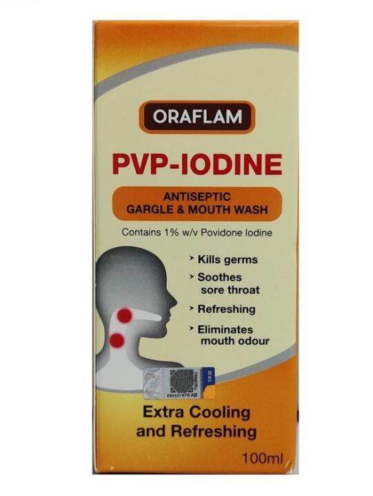 Oraflam PVP-IODINE Antiseptic Mouth Wash & Sore Throat Gargle 100ML ...