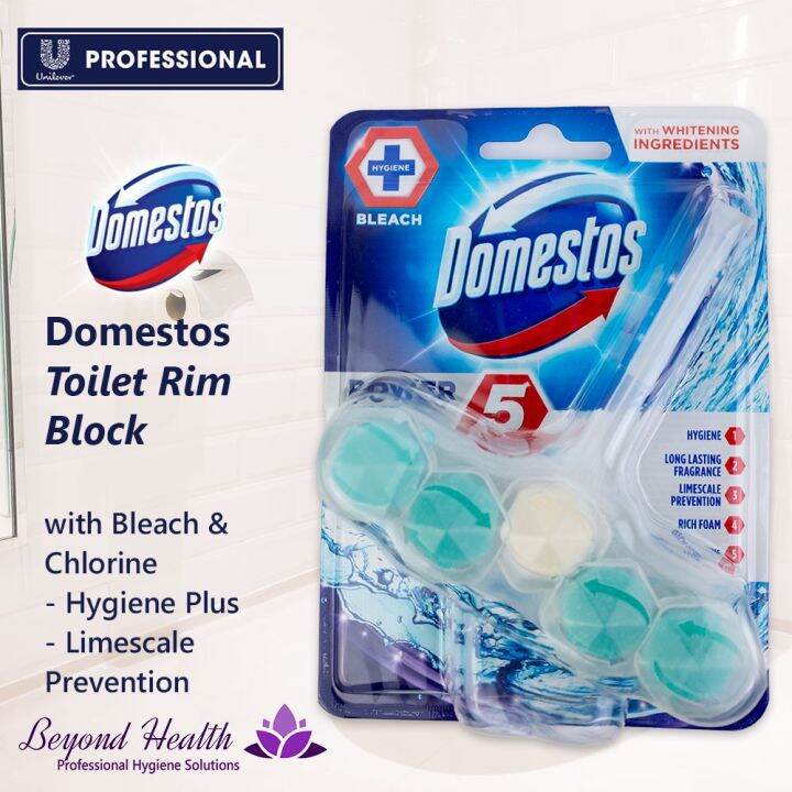 Domestos Power 5 Toilet Rim Block Bleach with Whitening Ingredients ...