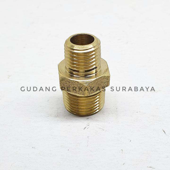 Double Nepel 3/8 x 1/4 Inch Double Nepple Drat Luar Kuningan Adapter Drat Pipa Sambungan Pipa ...