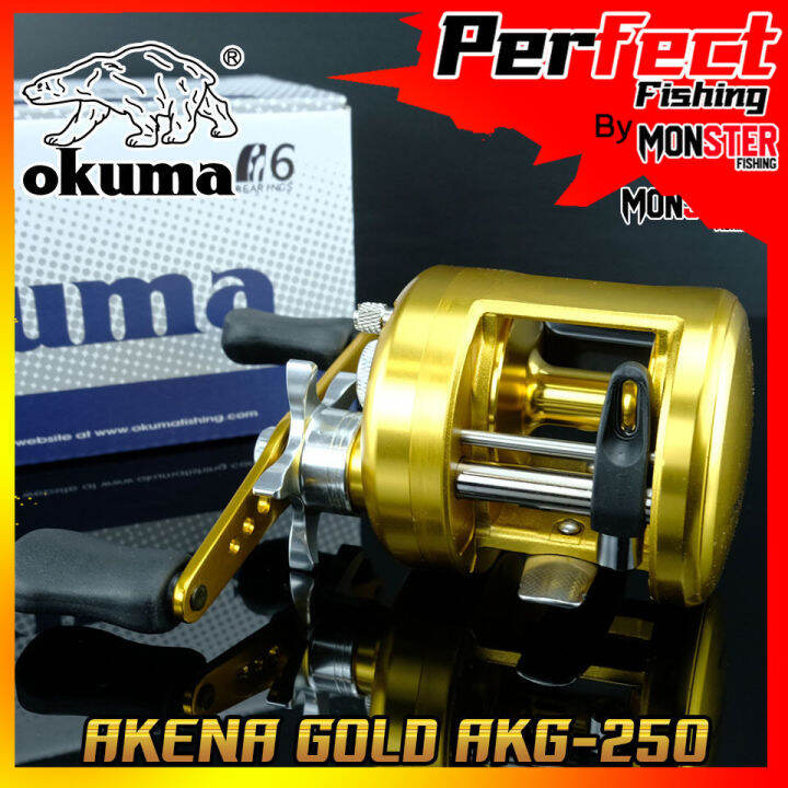 รอกตกปลาทรงกลม OKUMA AKENA GOLD AKG-250 (สีทอง) | Lazada.co.th