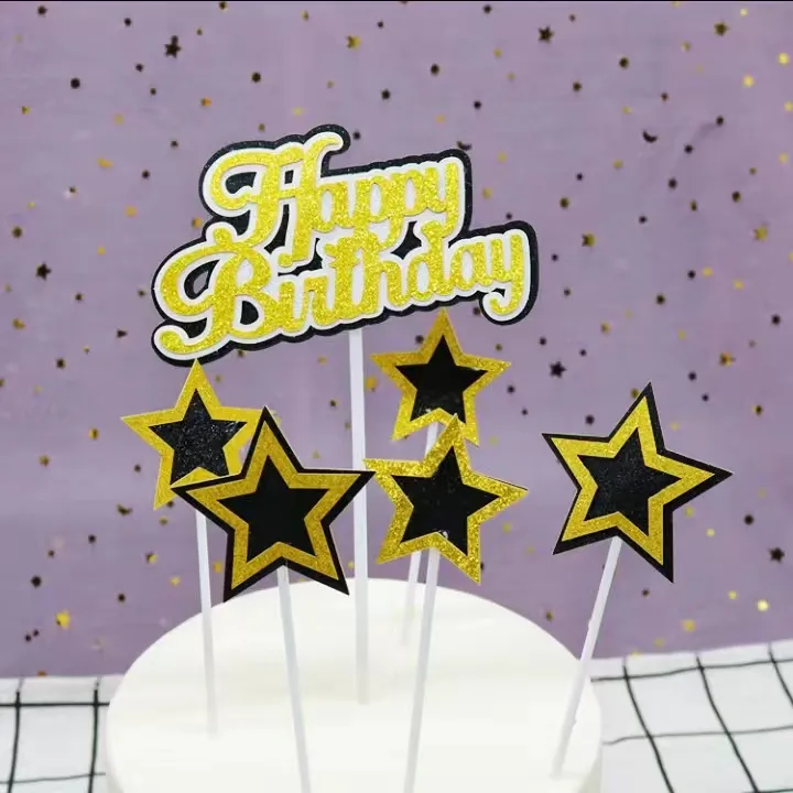 Ins Style Five Black Star Happy Birthday Set Paper Card Cake Topper
