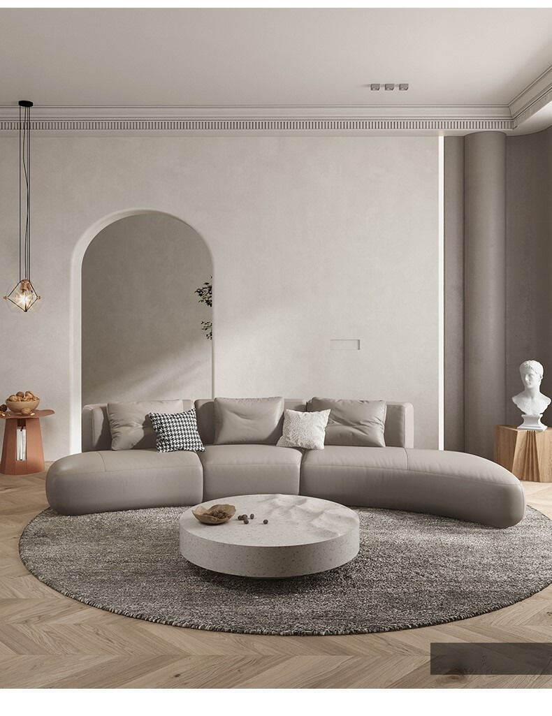 TATA HOME Nordic Leather Sofa โซฟาตัวยู Curved โซฟาสีครีม Minimalist ...