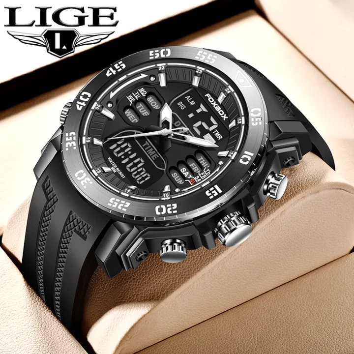 LIGE Digital Men Military Watches Sport Watch 50m Waterproof Wristwatch ...