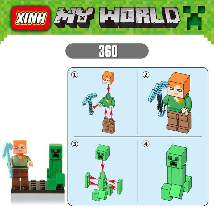 2in1 Custom MINECRAFT Mini Figures Story Mode Steve Alex Wither Golem ...