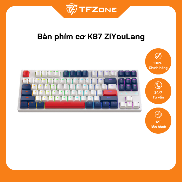 Bàn phím cơ K87 Mechanical ZiYouLang ,kết nối có dây, có hotswap, thay đổi keycap, layout 87 ...