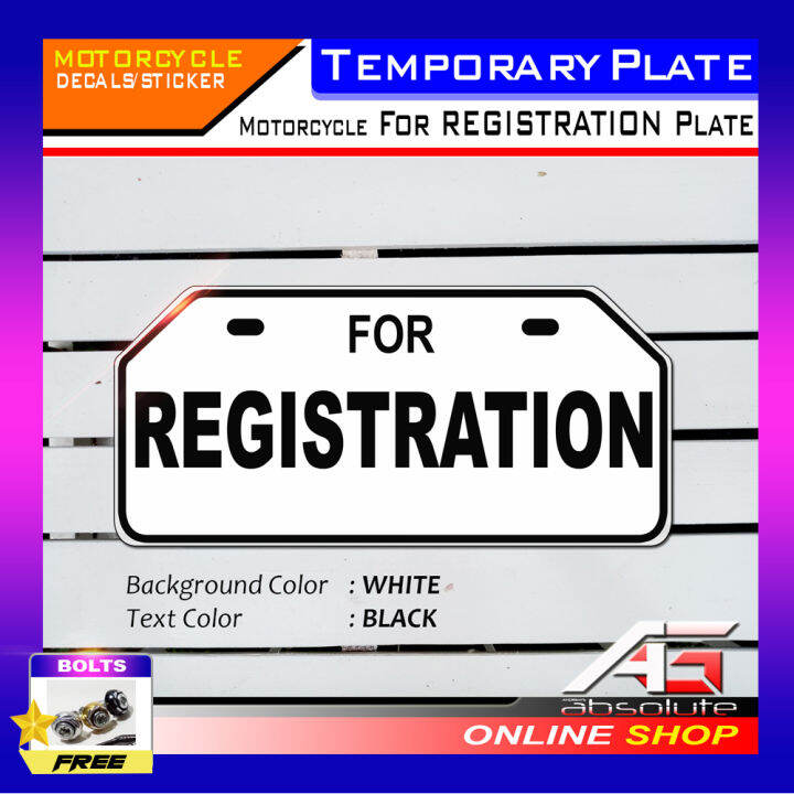 (4Reg-White) FOR REGISTRATION Motorcycle Acrylic Temporary Plate ...