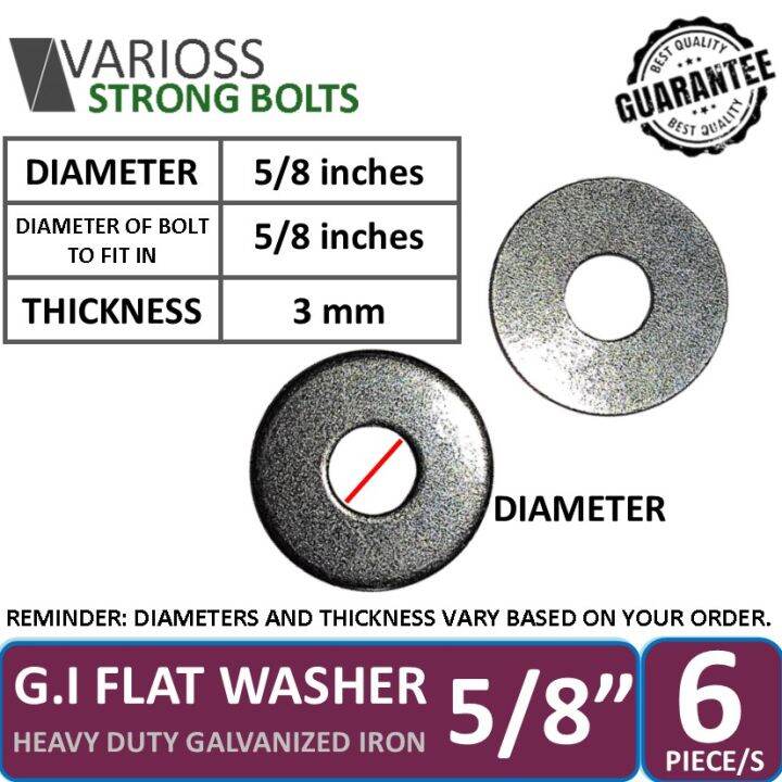 GI Flat Washer Heavy Duty, Size 5/8 inches diameter Galvanized Iron VARIOSS - 6 pcs | Lazada PH