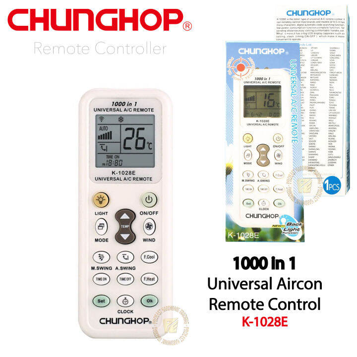 CHUNGHOP Universal 1000 in 1 Aircon Remote Control K-1028E | Lazada