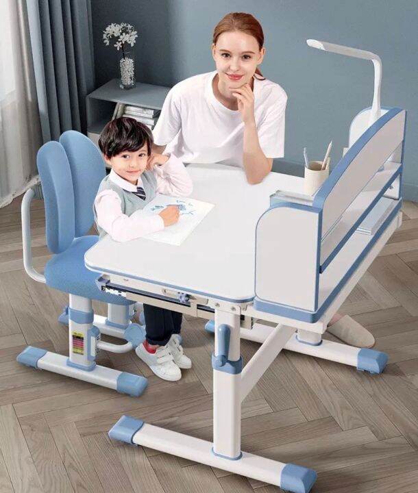 Children kids study table set with chair drawer and touch lamp book ...