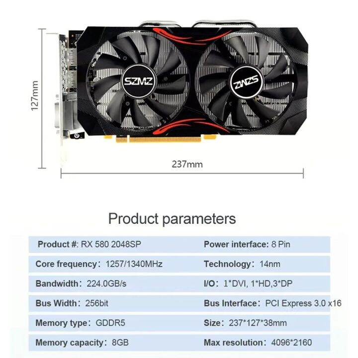RX580 Gaming Video Card Computer Graphics Card 1/2/4/8GB PCI-E X16 DDR3 ...