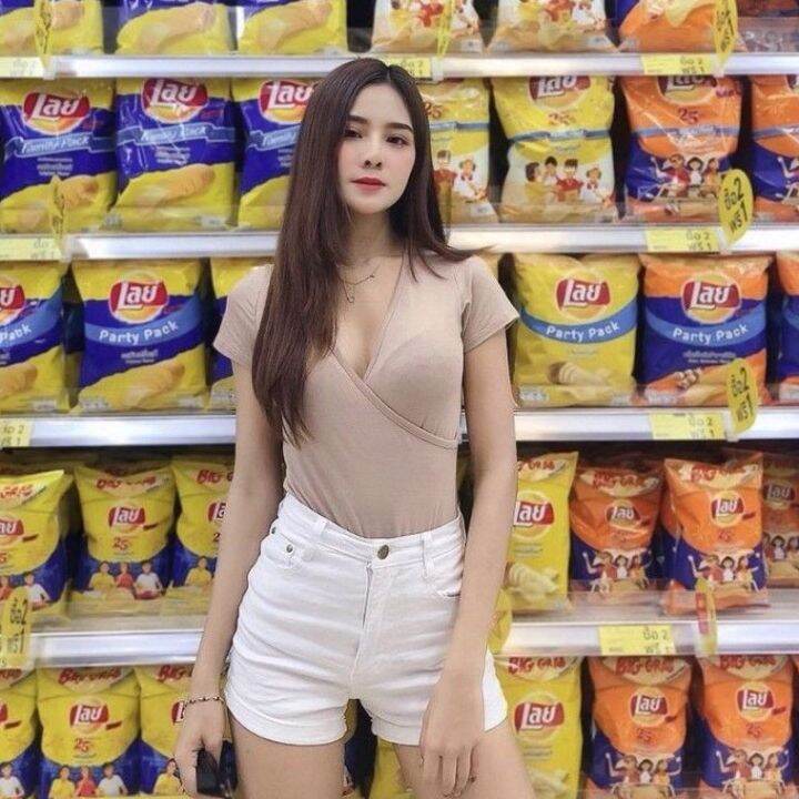 Spinny House บอดี้สูท แขนสั้น ไขว้หน้า ผ้า2ชั้น ‼️เป้าแกะได้ กระดุมแป็ก‼️รับประกันความหนา แซ่บบ ...