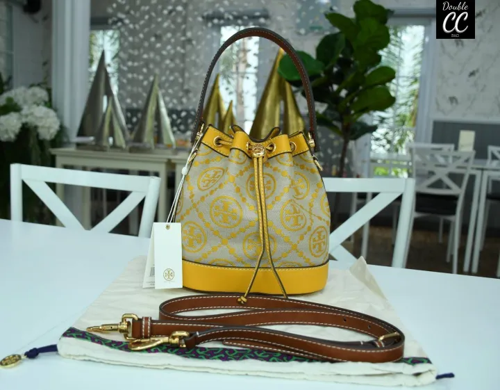(แท้ 💯%‼ Factory) Tory Burch Monogram Jacquard Bucket Bag | Lazada.co.th