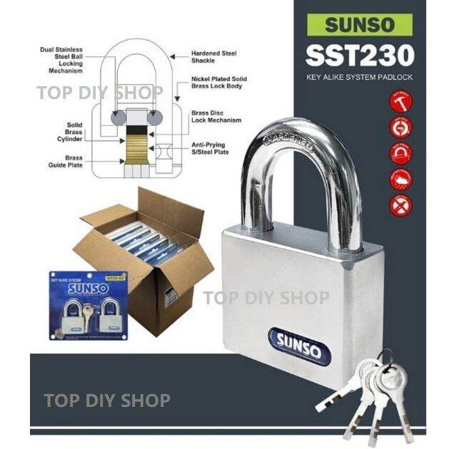 SUNSO SUS304 Stainless Steel Security Padlock Gate Lock 50MM | Lazada