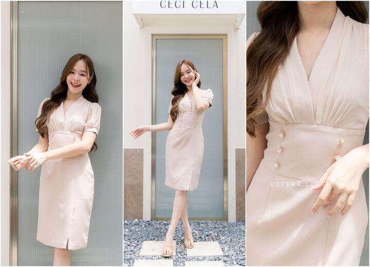 ESFERA-DR077-1 Classy Creamy Dressเดรสทำงาน | Lazada.co.th