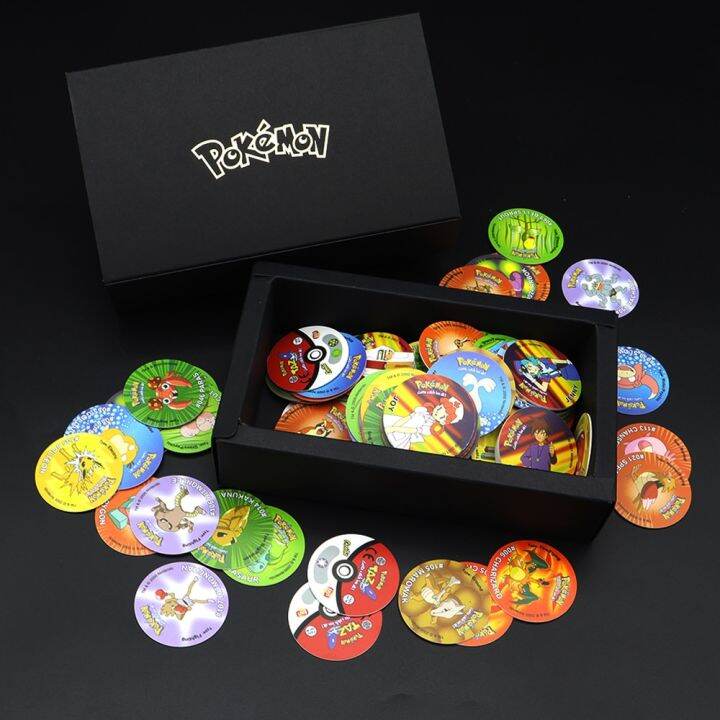 100/160Pcs Pokemon Tazos 1/ 2 Generation Strokes Box 3D Round Square ...