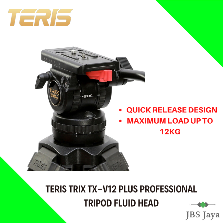 TERIS TRIX TX-V12 PLUS Professional Tripod Fluid Head 100mm Load 12KG for Video Camcorder | Lazada