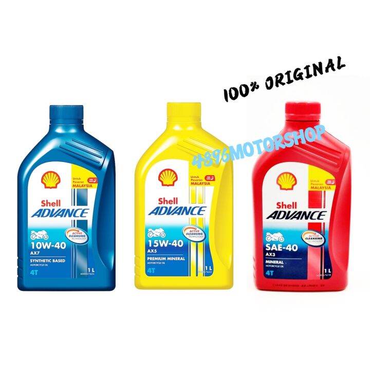 100% ORIGINAL AX3 AX5 AX7 SHELL ADVANCE 4T ENGINE OIL 10W-40 15W-40 SAE ...