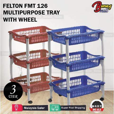 3 Tier FELTON Multipurpose Tray Wheels FMT 126 Stackable Kitchen Racks ...
