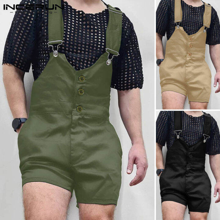 Beehoo INCERUN Mens Cargo Short Pants Strap Casual Fit Jumpsuit Shorts ...