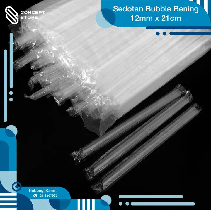Sedotan Bubble 12mm x 21cm kemasan / Boba Straw 1221 isi 100pcs ...