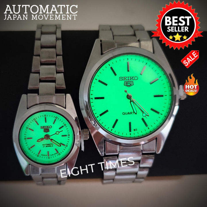 Seiko 5 SILVER Automatic COUPLE Watch Luminous Glow in the Dark Japan ...