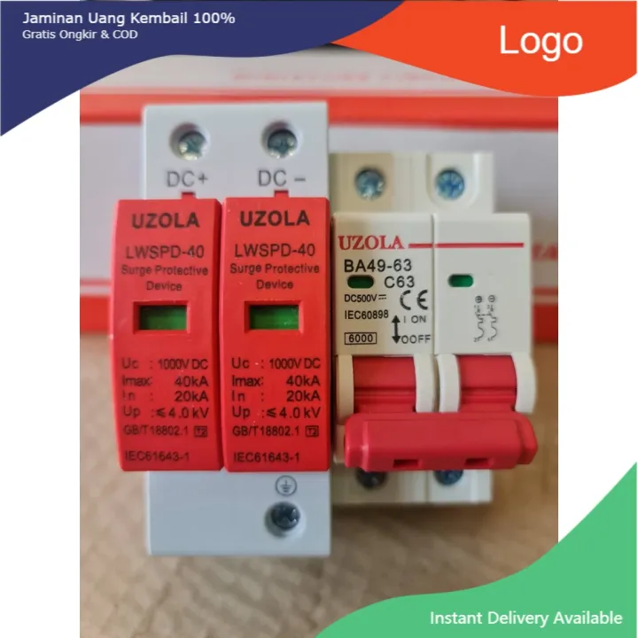 Breaker UZOLA ,เบรคเกอร์ DC 63A ,500V จับคู่กับ อุปกรณ์กันฟ้า Surge DC 1000V สำหรับประกอบตู้ DC ...