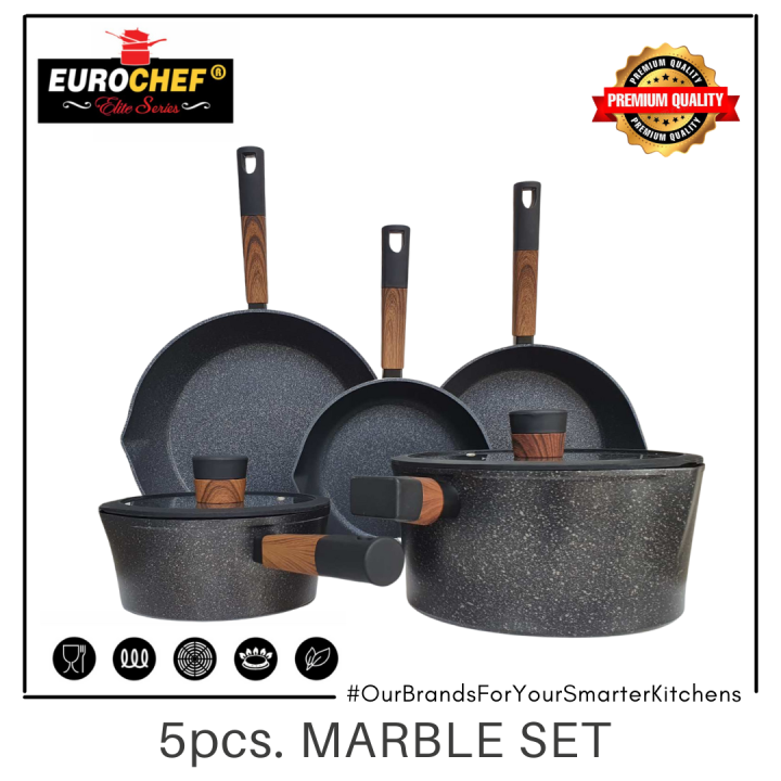 Eurochef Non-stick Marble Cookware 5pc Set - 24cm Casserole, 18cm Sauce ...