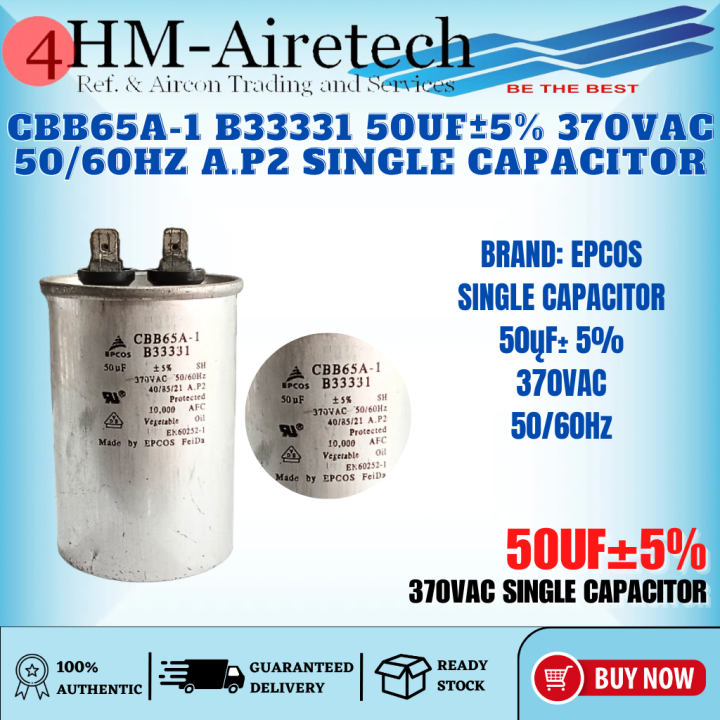 FOURHM EPCOS CBB65A-1 B33331 50µF±5% 370VAC 50/60Hz A.P2 SINGLE ...