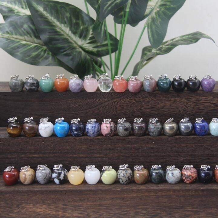 20mm Healing Crystal Apple PendantsNatural Gemstone Rose Quartz Fruit ...