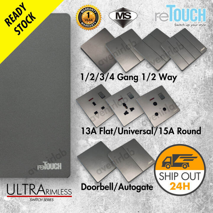 [GRAY] reTouch Ultra Rimless 1/2/3/4 Gang 1/2Way Wall Switch 20A/45A ...