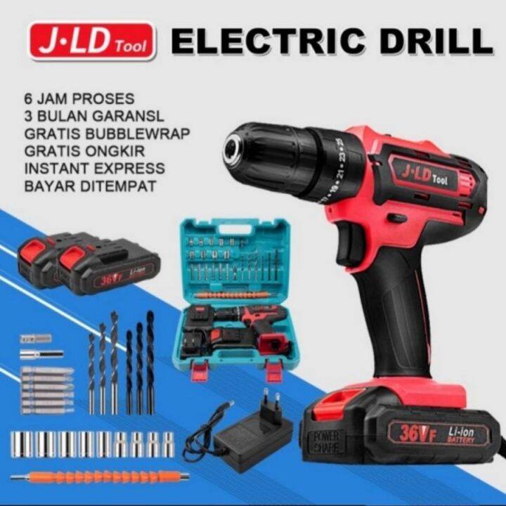Mesin Bor Cas JLD 36V Impact Hammer Drill Cordless 2 Baterai Lengkap ...