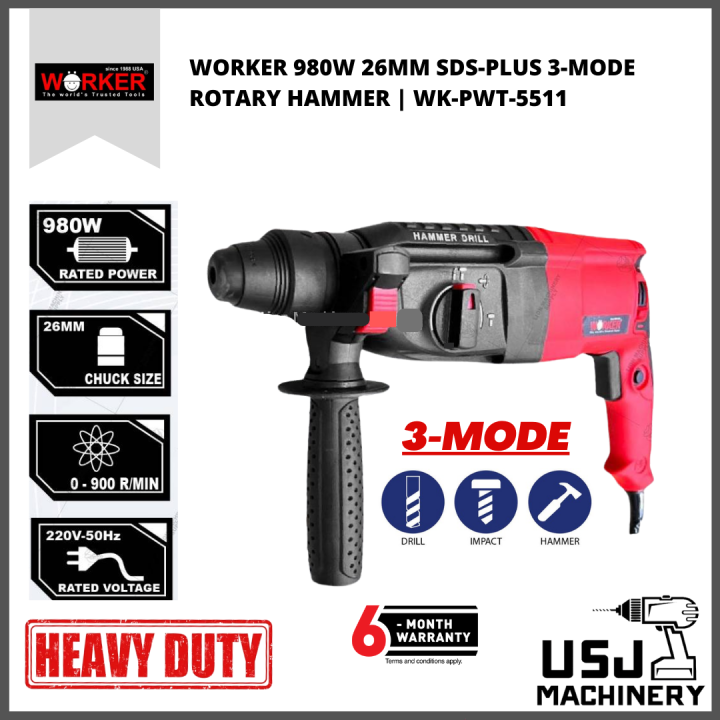 WORKER 980W 26MM SDS-Plus 3-Mode Rotary Hammer WK-PWT-5511 | 6 Months ...