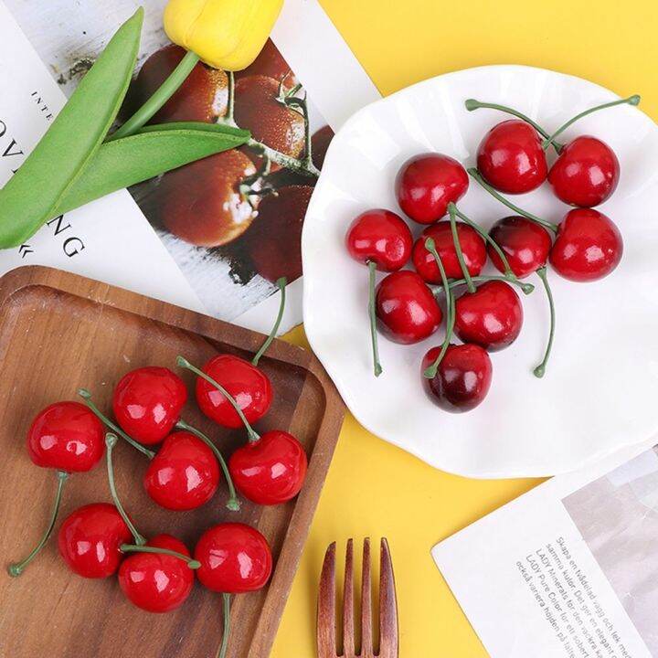GHRDU Foam Mini Food Crafts Lifelike Artificial Cherries Faux Cherry ...