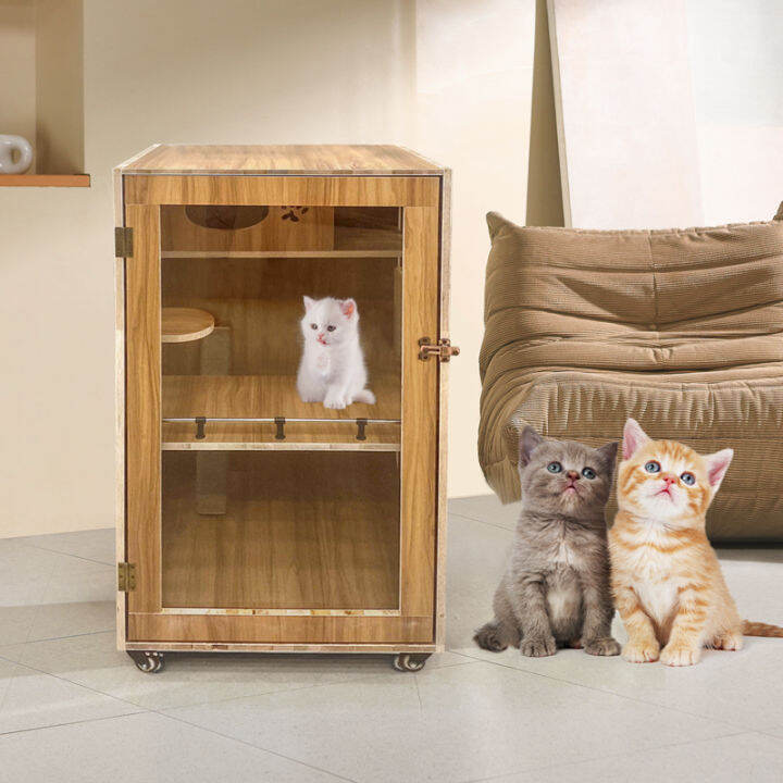 Solid wood custom cat villa indoor luxury large space cat house cat ...